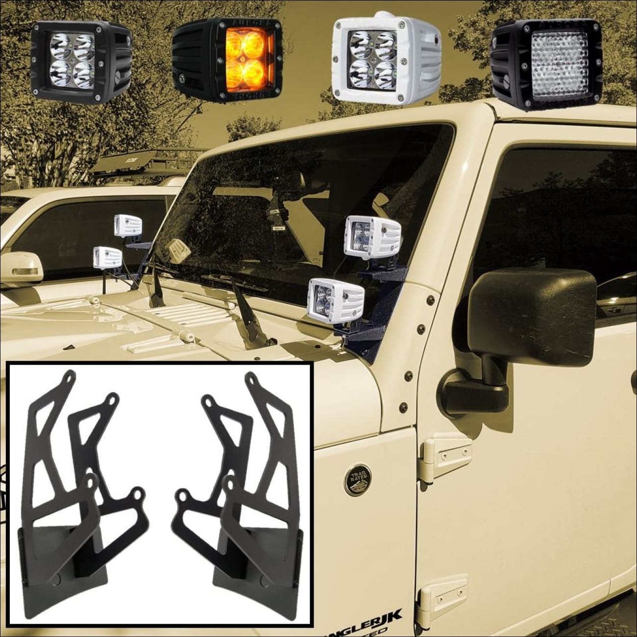 Jeep Wrangler Windshield A-Pillar Dual Light Pod Mount Bundle by Aurora ...